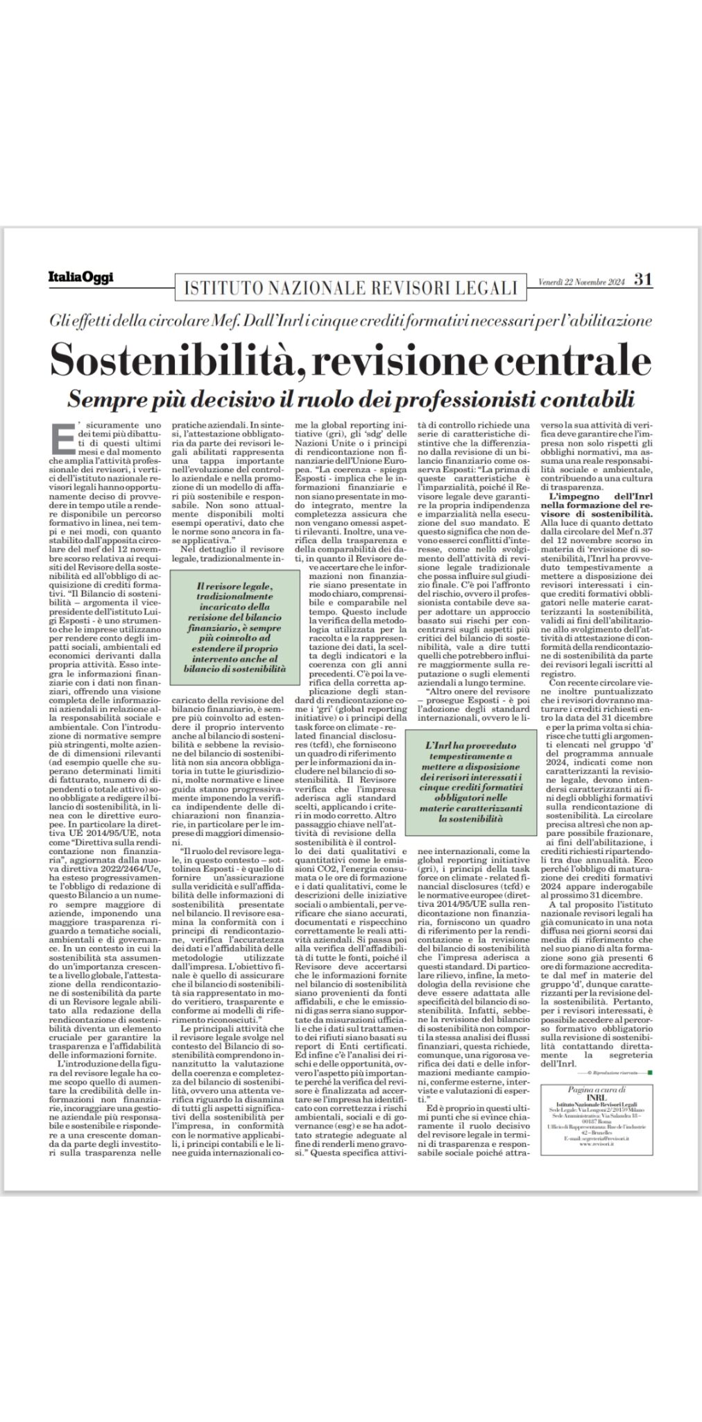 su italiaoggi tutte le attività di controllo del revisore legale, con ...